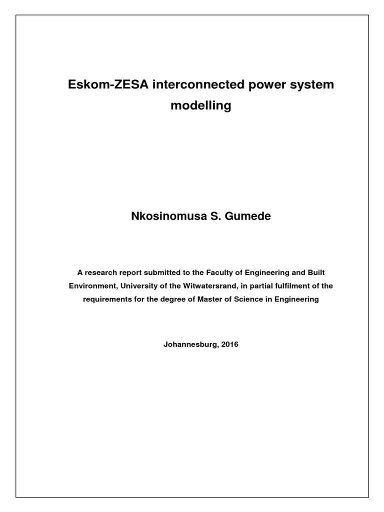 Eskom-ZESA Interconnected Power System | PDF | Electrical Grid ...