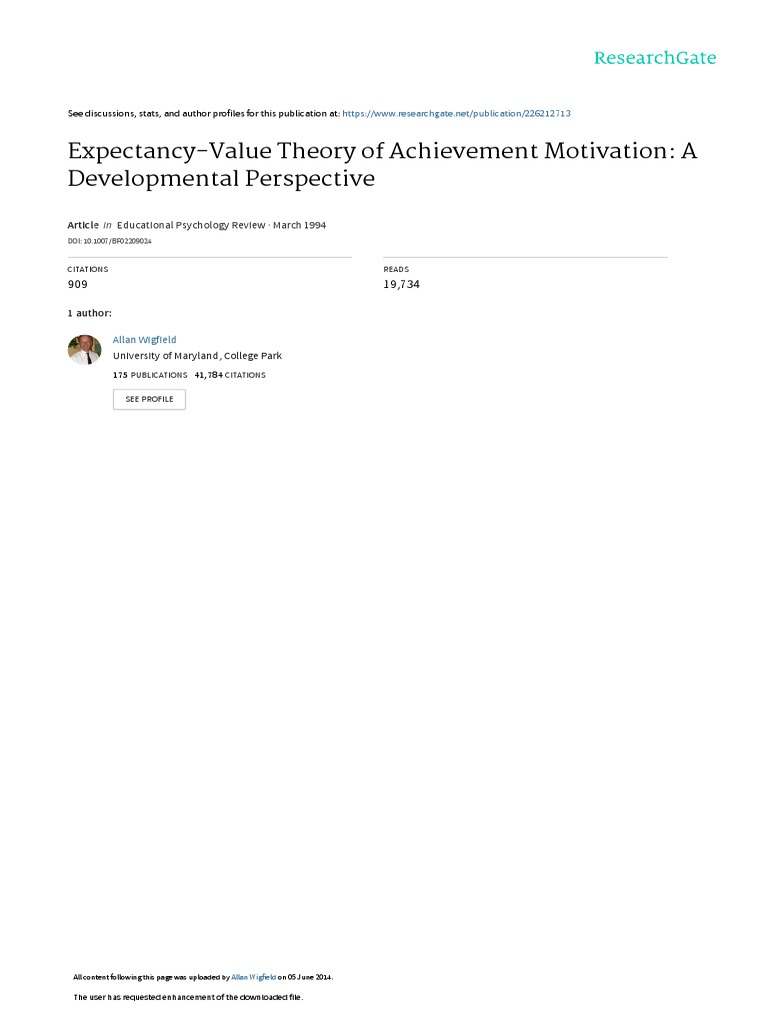 Expectancy-Value Theory of Achievement Motivation | PDF | Psychological ...
