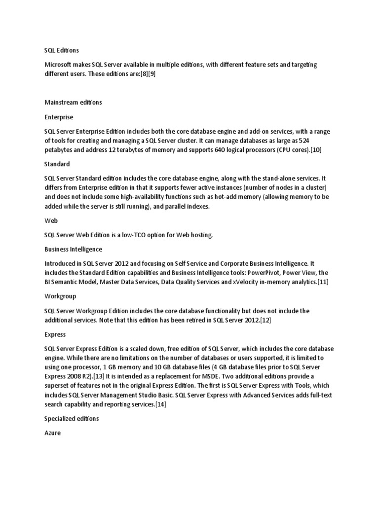SQL Editions | Download Free PDF | Microsoft Sql Server | Databases