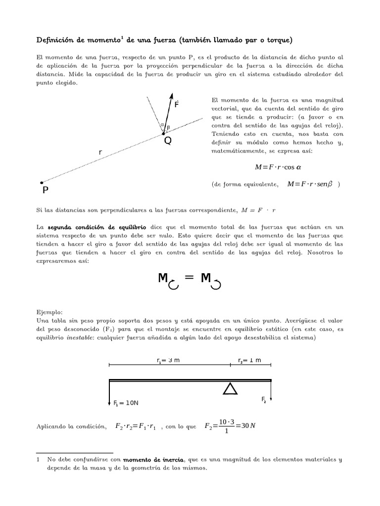 Definición y Cálculo del Momento de Fuerza | PDF | Fuerza | Conceptos ...