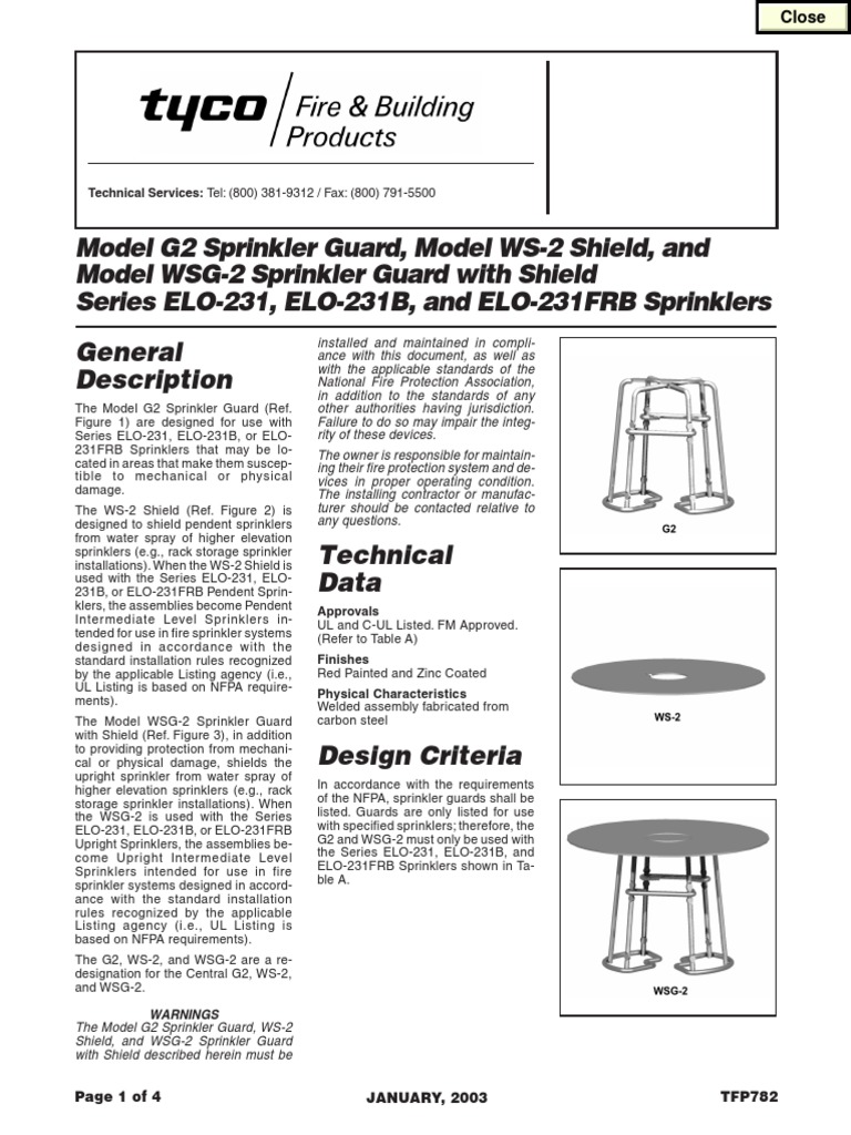 Model G2 Sprinkler Guard, Model WS-2 Shield, and Model WSG-2 Sprinkler ...