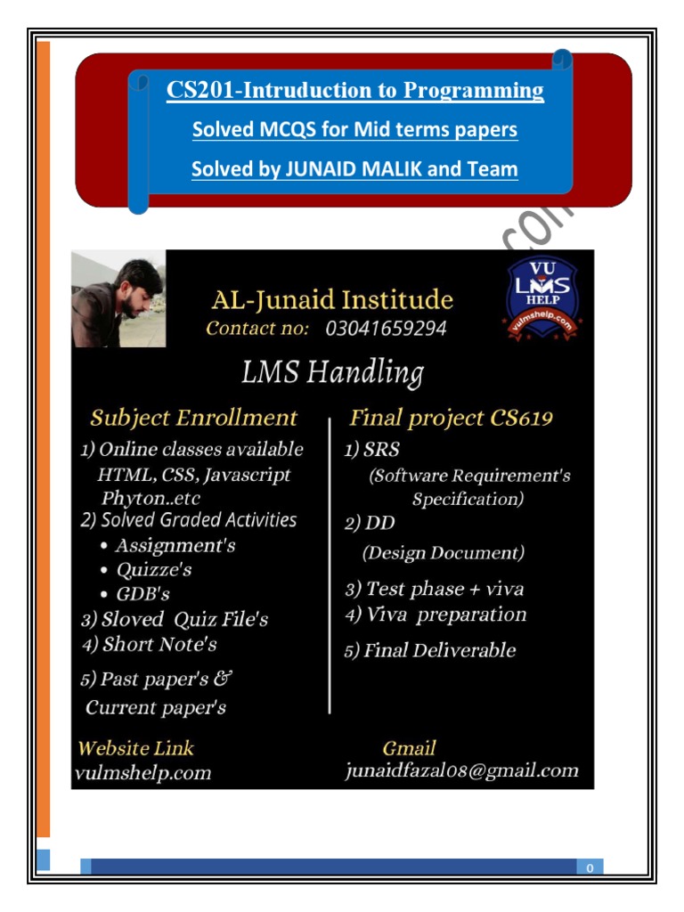 Solved MCQS For Mid Terms Papers Solved by JUNAID MALIK and Team | PDF | Pointer (Computer ...