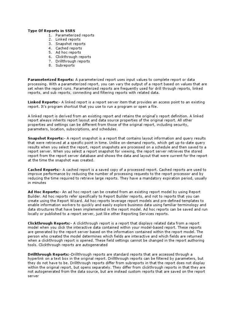 Types of Reports in SSRS | PDF | Databases | Share Point
