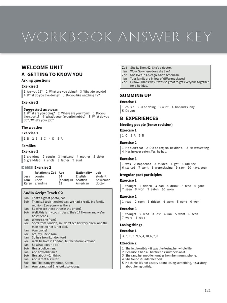 Workbook Answer Key: Welcome Unit | PDF