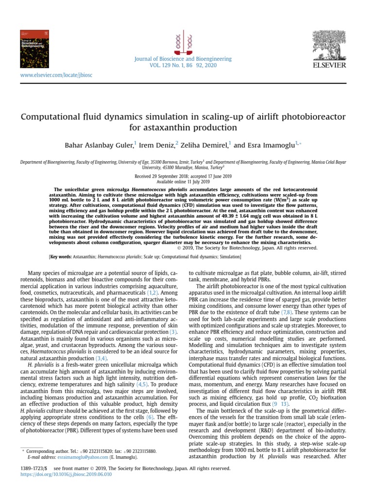 Computational Fluid Dynamics Simulation in Scaling-Up of Airlift Photobioreactor For Astaxanthin ...
