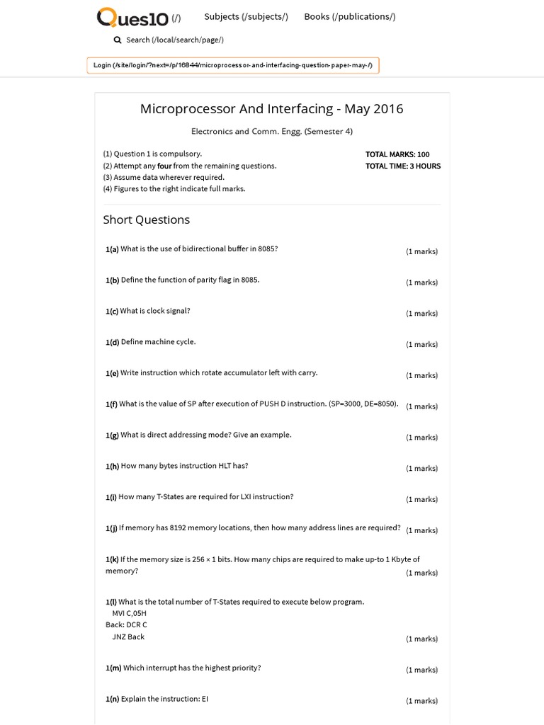 Microprocessor and Interfacing - Question Paper May 2016 - Electronics & Telecomm (Semester 4 ...