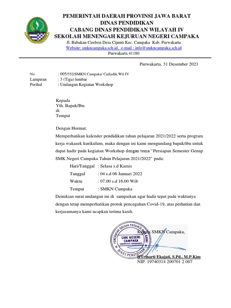 Surat Undangan Workshop Guru | PDF