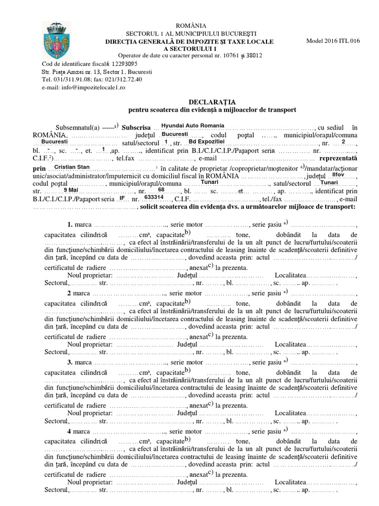 8.1.declaratie Pentru Scoatere Multipla Din Evidenta Transport | PDF