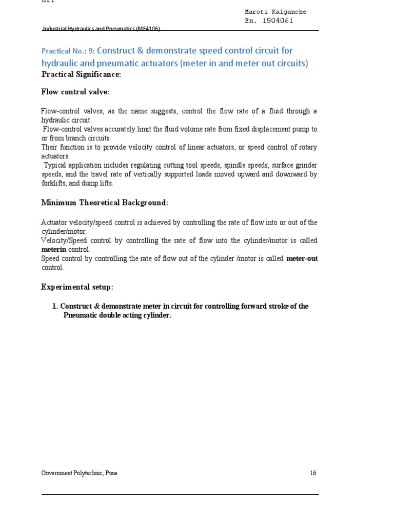 Construct & Demonstrate Speed Control Circuit For Hydraulic and ...
