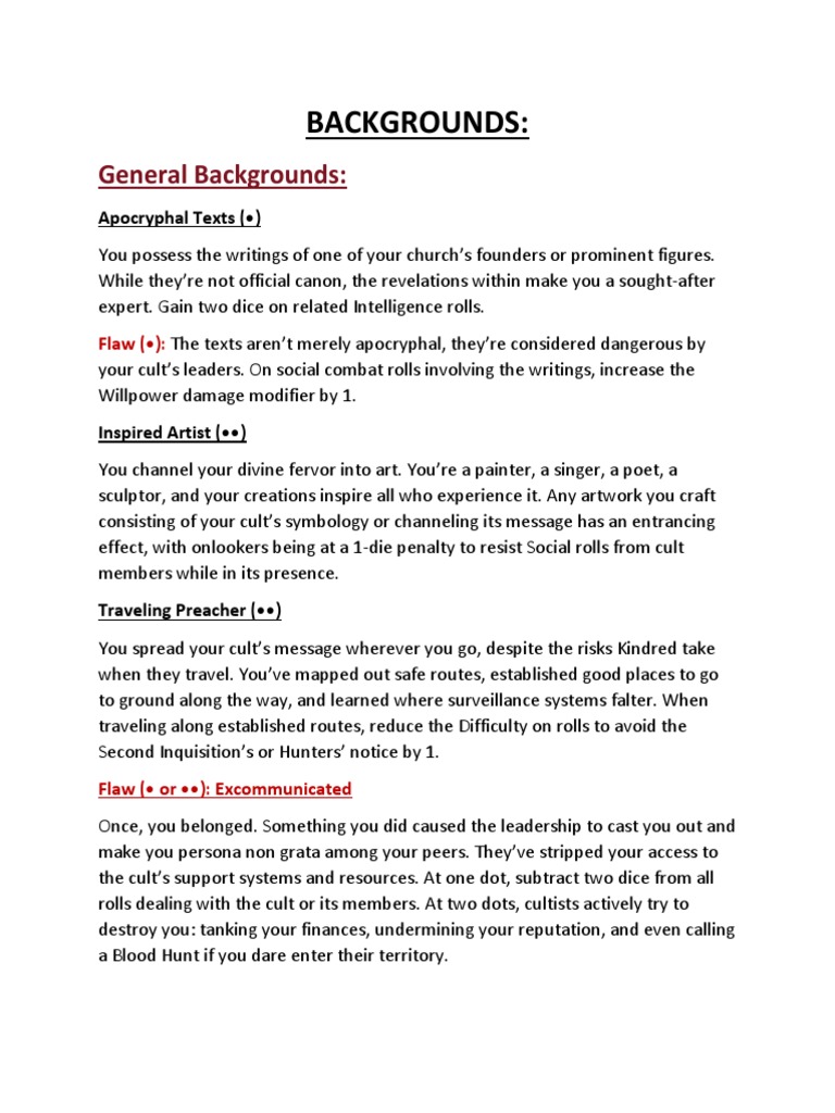 VTM V5 Consolidated Character Creation Options | PDF | Vampires