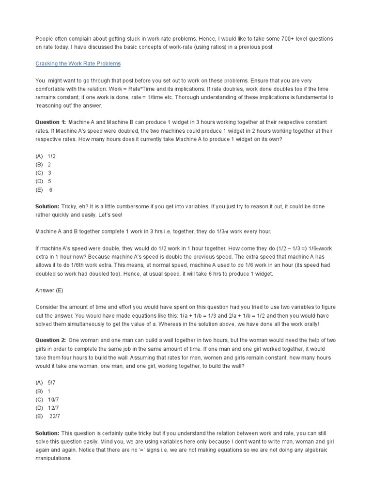 Cracking The Work Rate Problems PDF Equations Mathematics