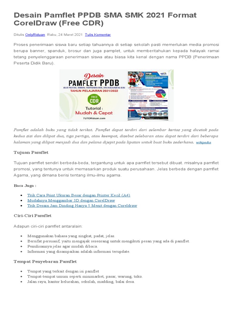 Desain Pamflet PPDB SMA SMK 2021 Format CorelDraw | PDF
