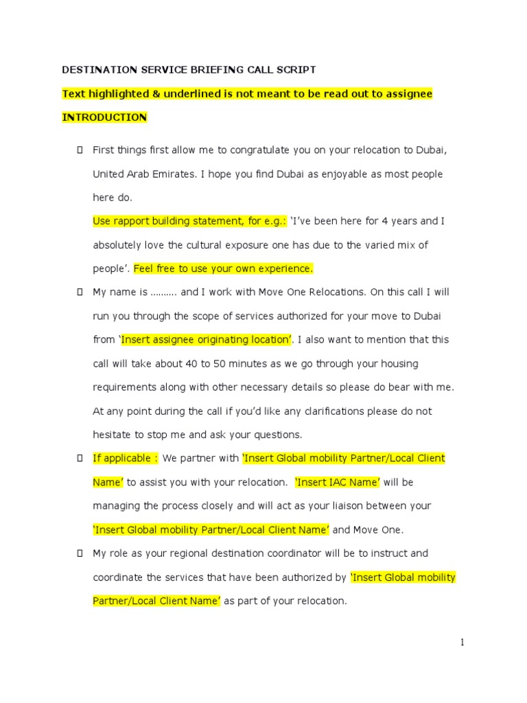 Briefing Call Script - Sample | PDF | Lease | Landlord