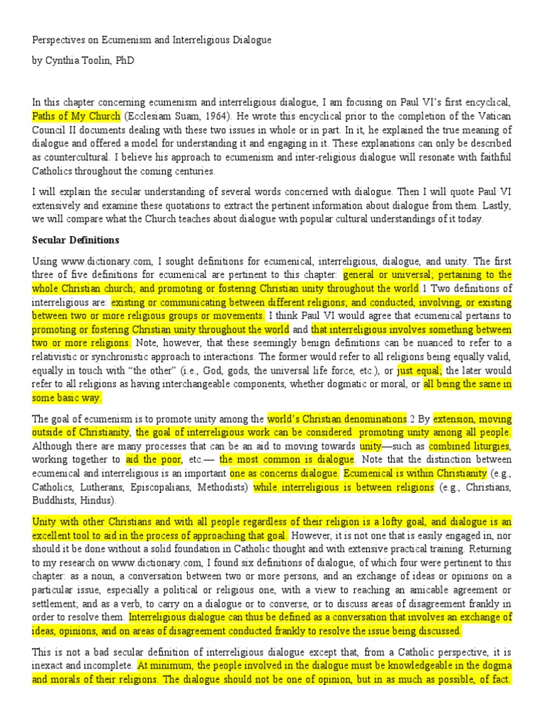 Perspectives On Ecumenism and Interreligious Dialogue | PDF | Ecumenism ...