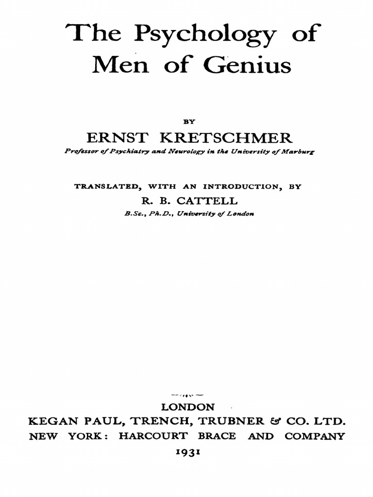 Ernst Kretschmer - The Psychology of Men of Genius (1931) | PDF ...