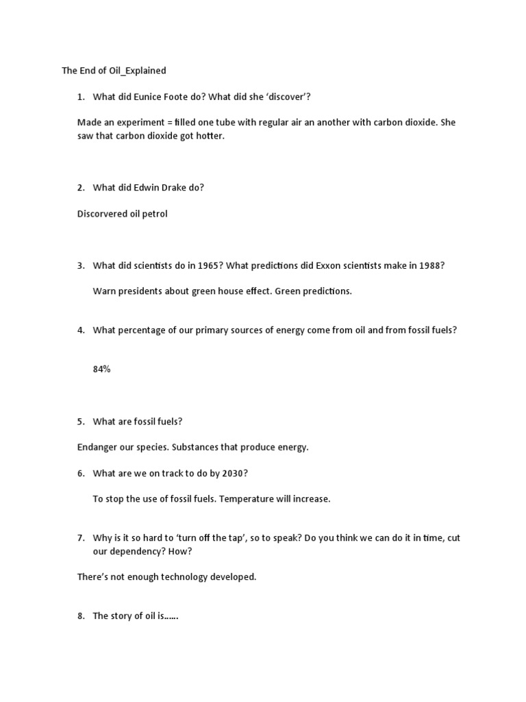 The End of Oil - Explained Questions | PDF | Petroleum | Developing Country