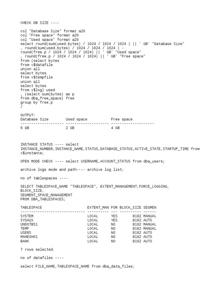 Oracle Database Size & Status Report | PDF | Databases | Information ...