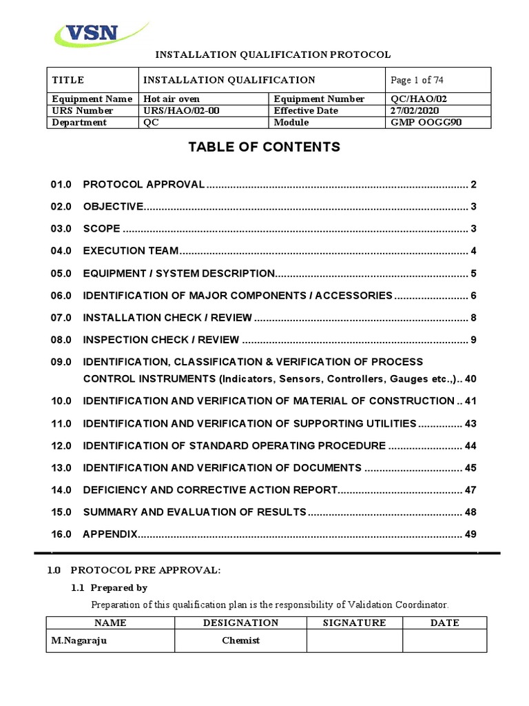 Installation Qualification - Hot Air Oven | PDF | Verification And ...