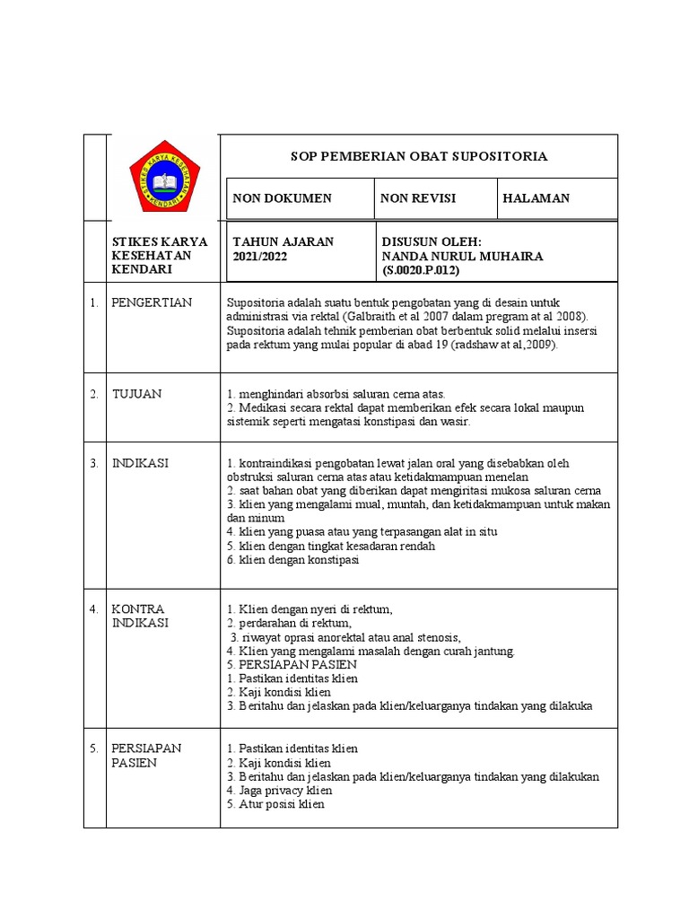 SOP Pemberian Obat Supositoria Rektal | PDF
