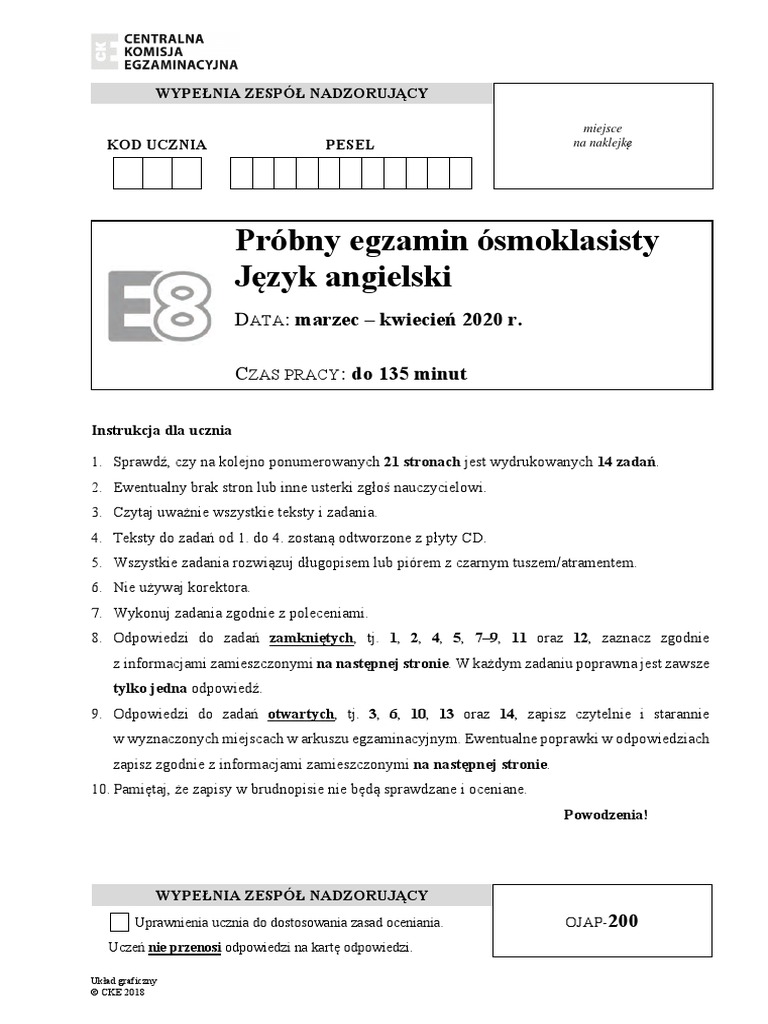 Próbny Egzamin 8kl | PDF