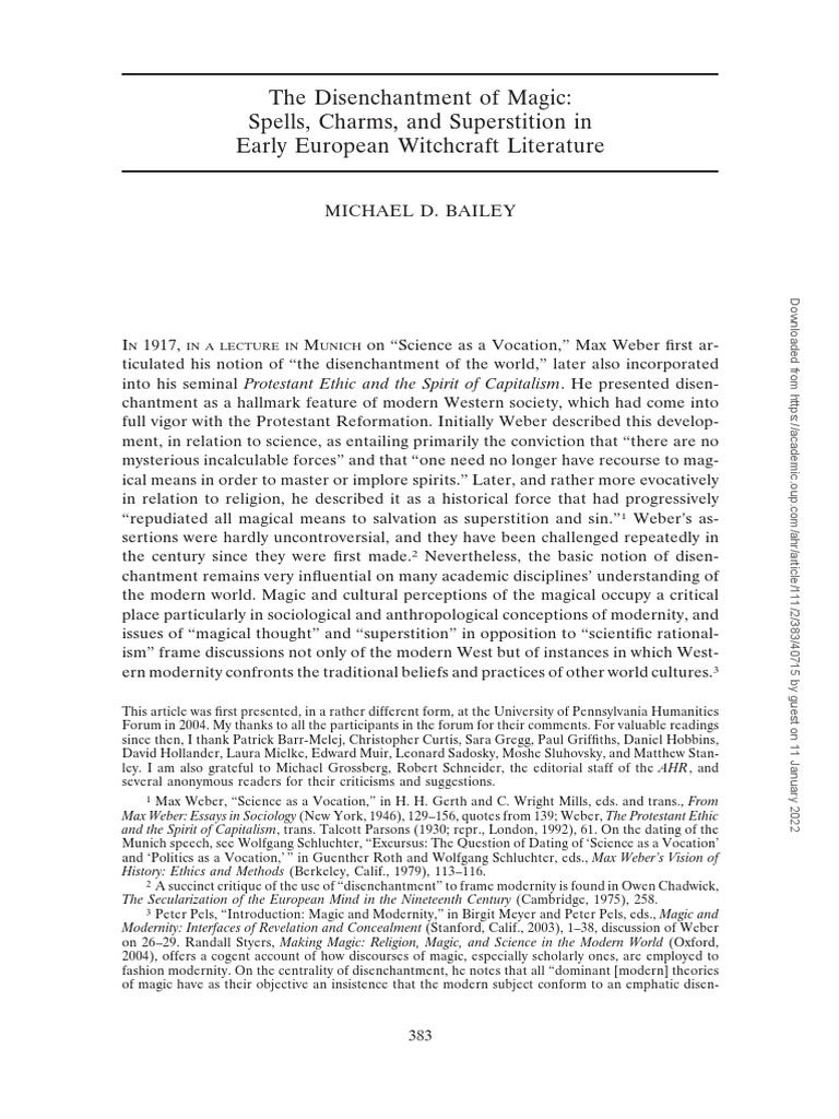 The Disenchantment of Magic: Spells, Charms, and Superstition in Early ...