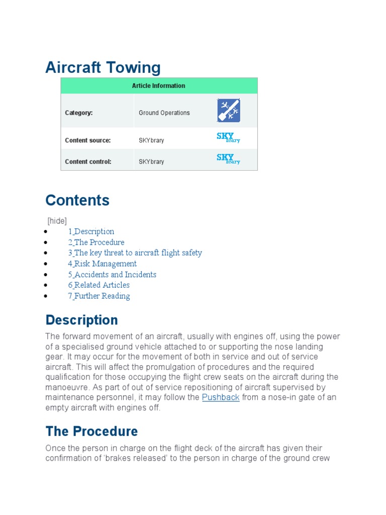 Aircraft Towing: Description | PDF | Air Traffic Control | Aircraft