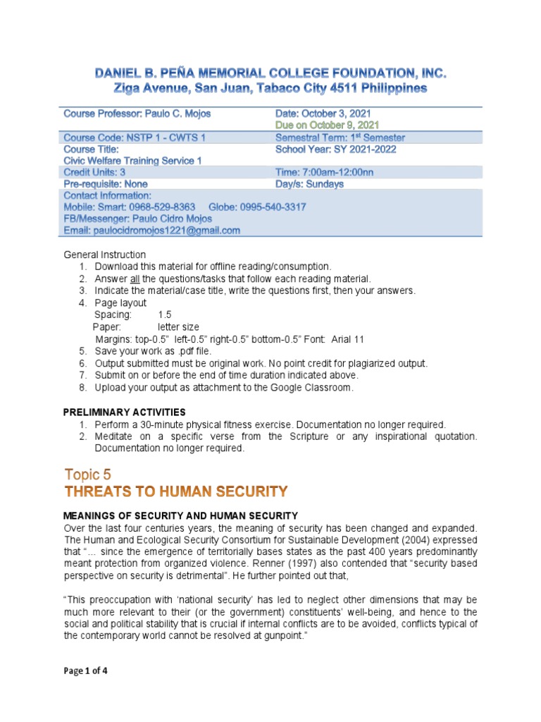 5-Threats To Human Security | PDF | State Of Emergency | Human Security