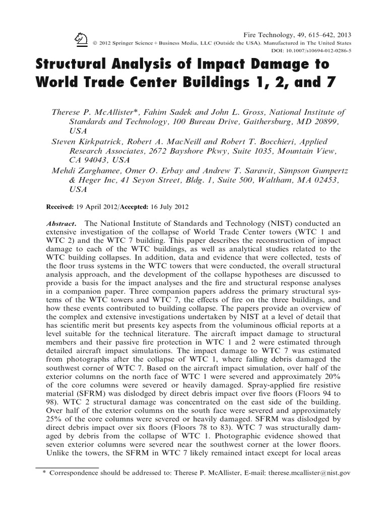 Structural Analysis of Impact Damage To World Trade Center Buildings 1 ...
