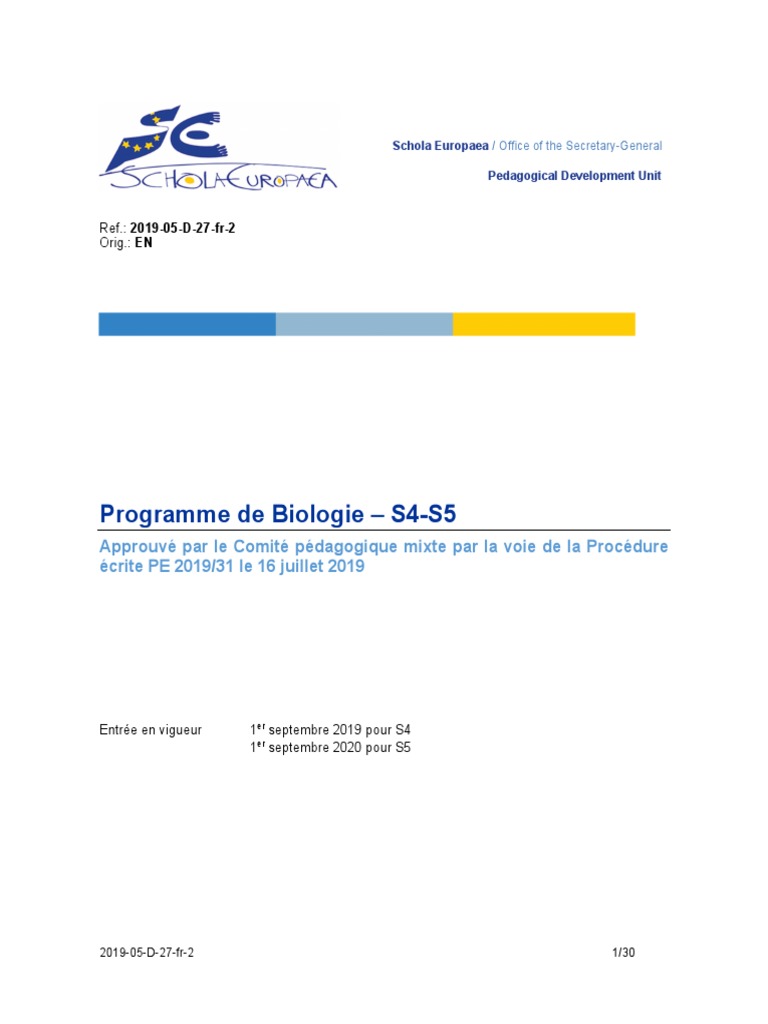 Programme de Biologie - S4-S5: Ref.: 2019-05-D-27-fr-2 Orig.: EN | PDF ...