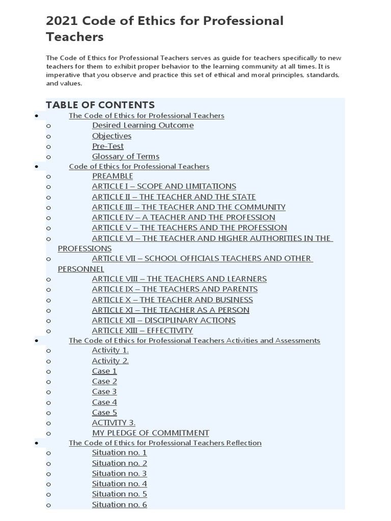 Code of Ethics for Philippine Teachers | PDF | Teachers | Learning