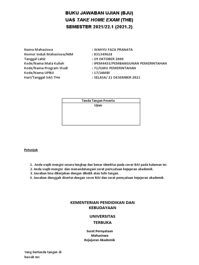 Buku Jawaban Ujian Ipem 4433 | PDF