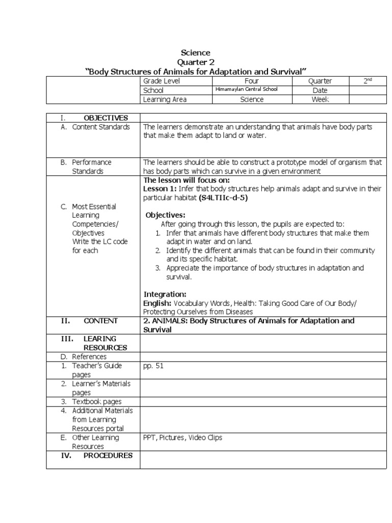 Animal Adaptations for Grade 4 Science | PDF | Stomach ...