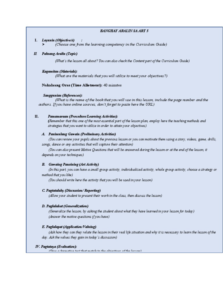 Filipino Lesson Plan Format | PDF