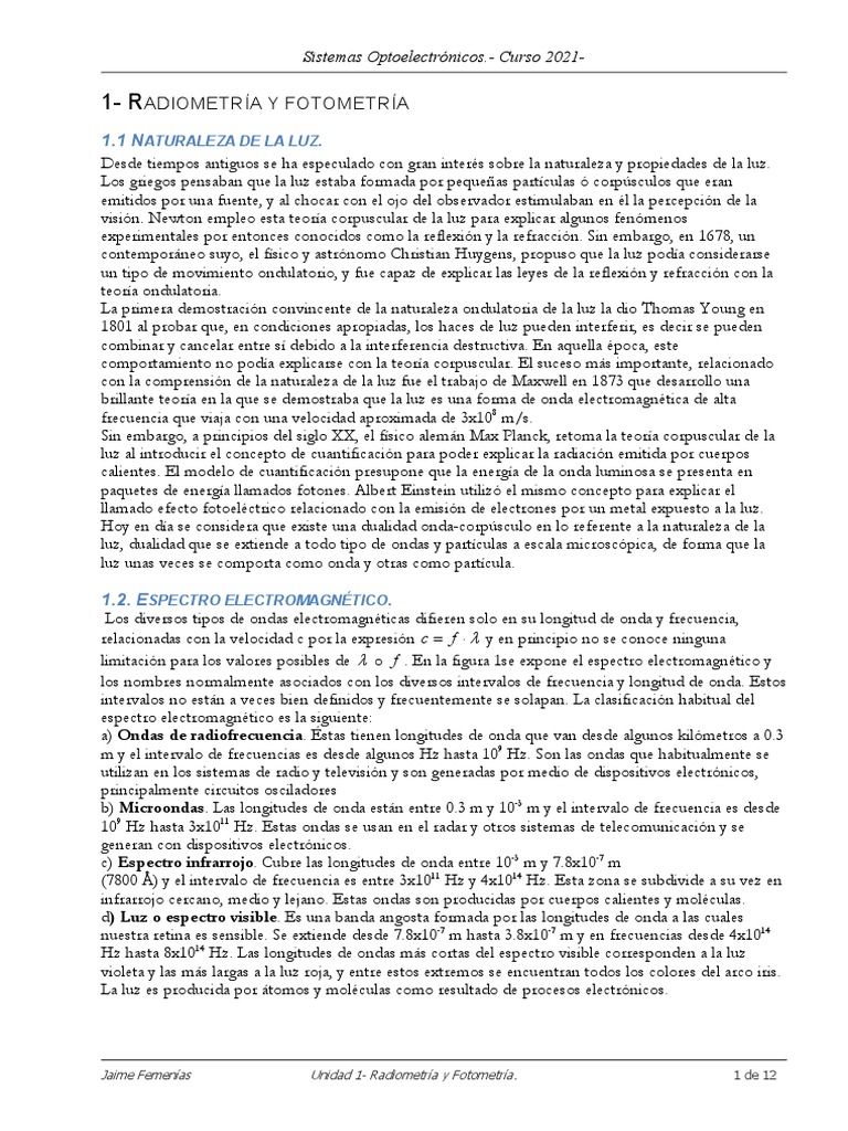 Unidad - 1-Radiometria y Fotometria | PDF | Ligero | Radiación ...