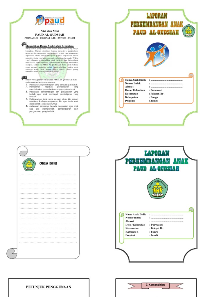 Contoh Raport PAUD | PDF