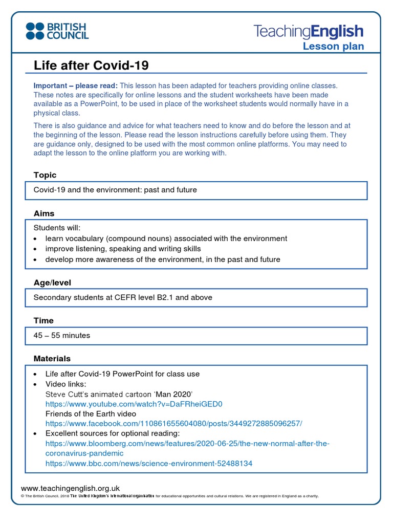 Life After Covid-19 Online Lesson Plan | PDF | Educational Technology ...