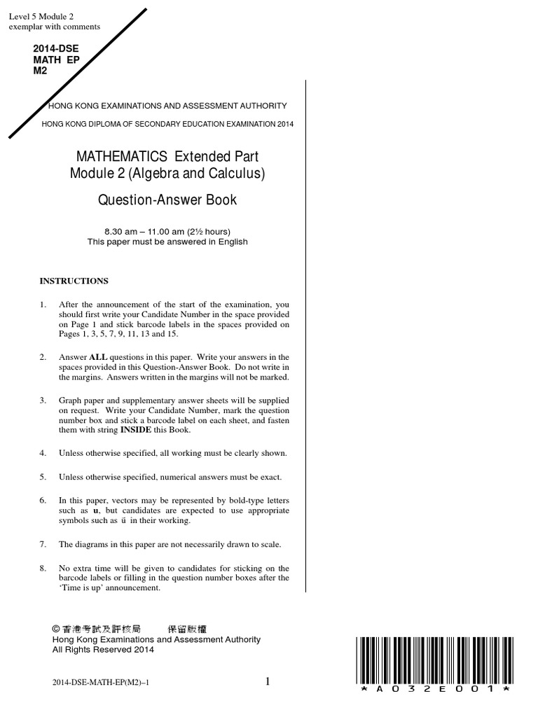 MATHEMATICS Extended Part Module 2 (Algebra and Calculus) Question ...