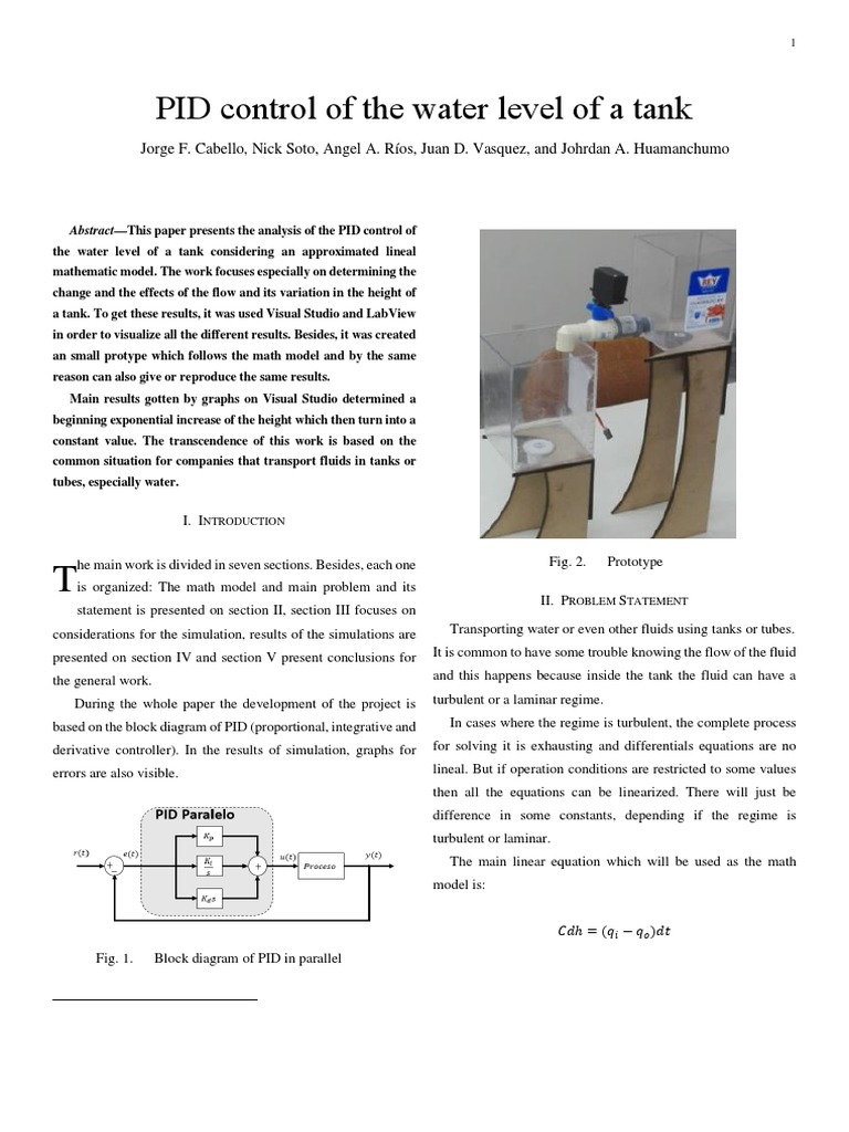 PID Control Analysis for Water Tanks | PDF | Fluid Dynamics | Equations
