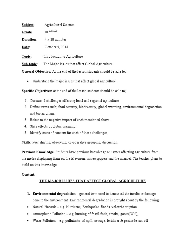 Grade 10-Lesson Plan-Agriculture October 2018 | PDF | Agriculture ...
