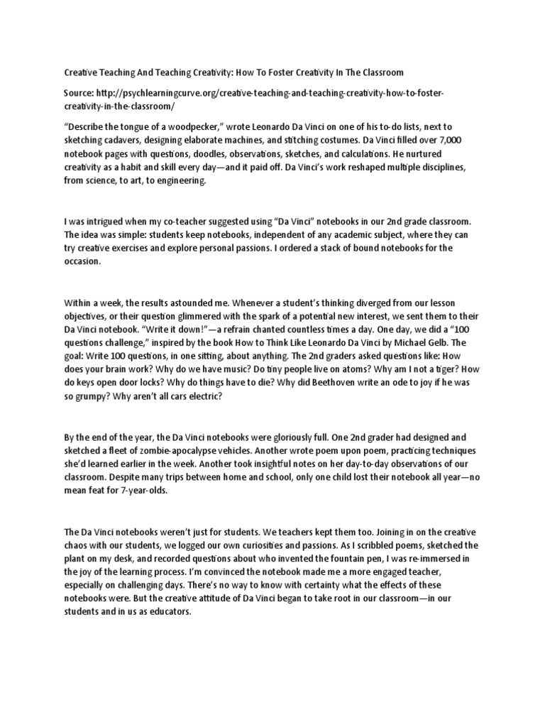 Creative Teaching and Teaching Creativity | PDF | Creativity | Learning