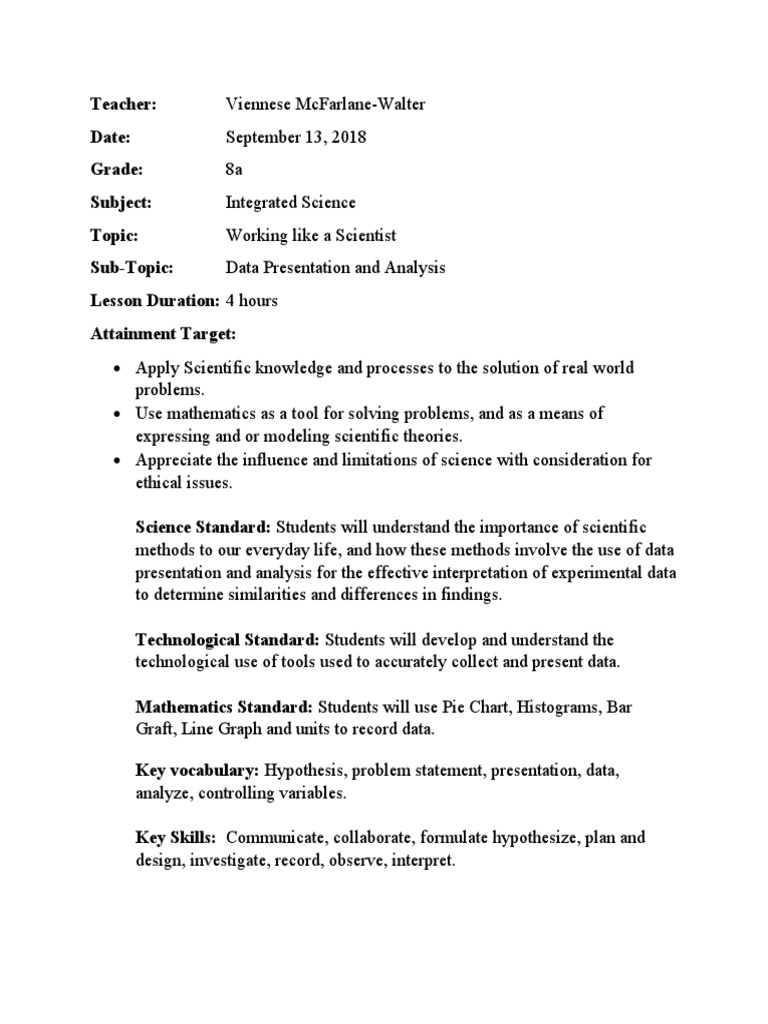 Lesson Plan 1-Working Like A Scientist | PDF | Chart | Science