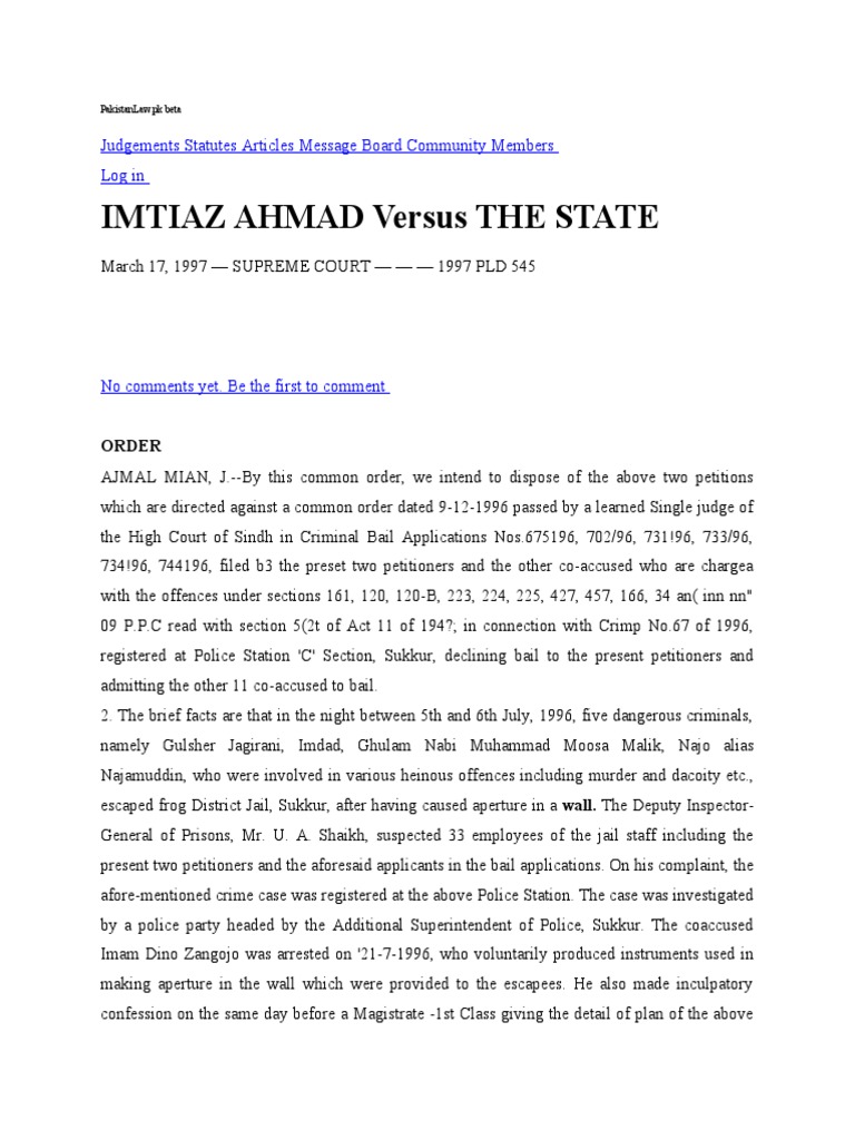 Bail Refusal in Imtiaz Ahmed Case | PDF | Bail | Crime & Violence