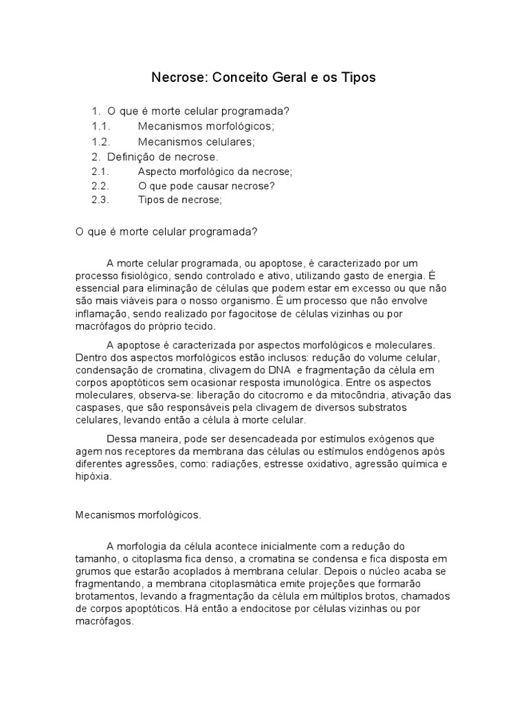Tipos e Conceitos de Necrose Celular | PDF | Apoptose | Necrose