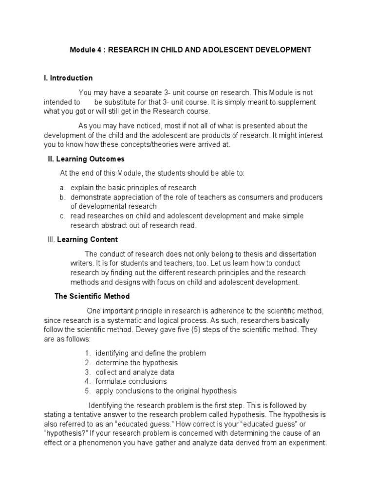 Module 4: Research in Child and Adolescent Development | PDF ...