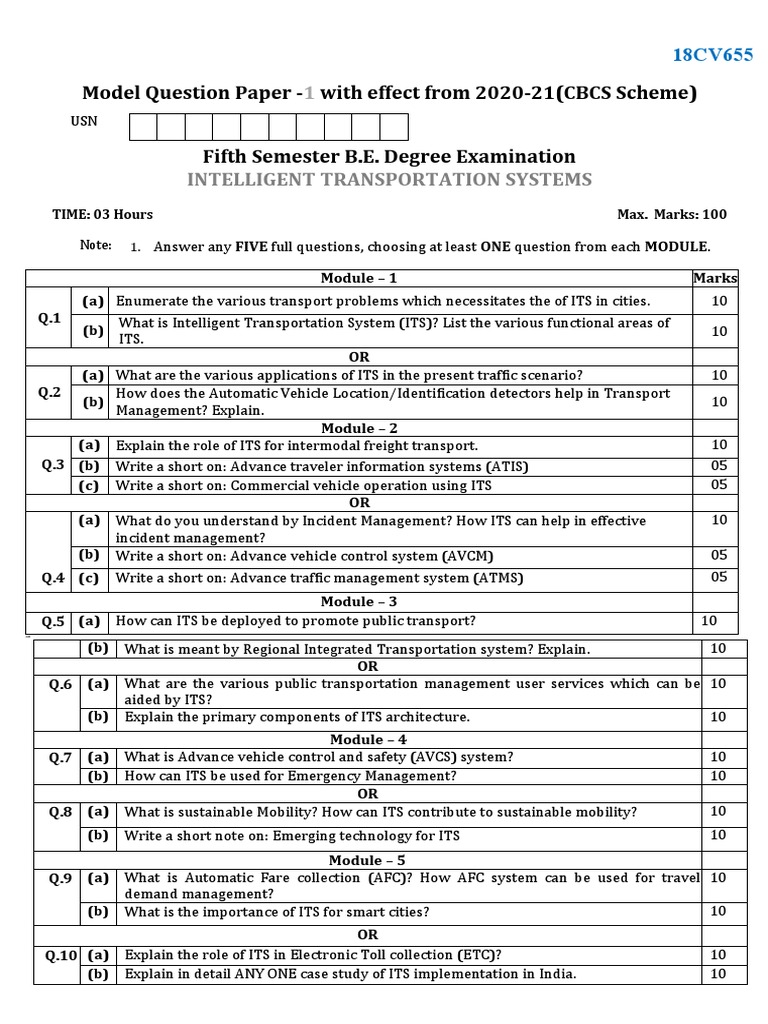 Intelligent Transportation Systems: Model Question Paper - With Effect ...