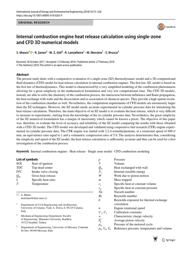 Internal Combustion Engine Heat Release Calculation Using Single Zone ...