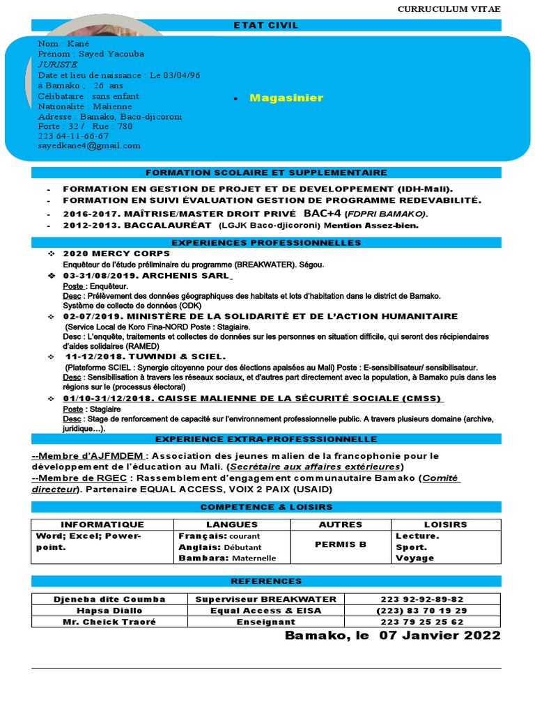 Sayed Yacouba Kané CV | PDF | Mali