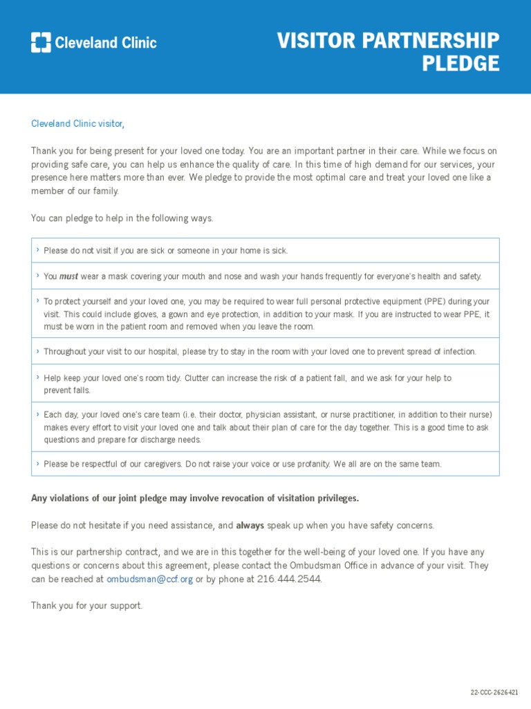 Cleveland Clinic Visitor Partnership Pledge Flyer | PDF