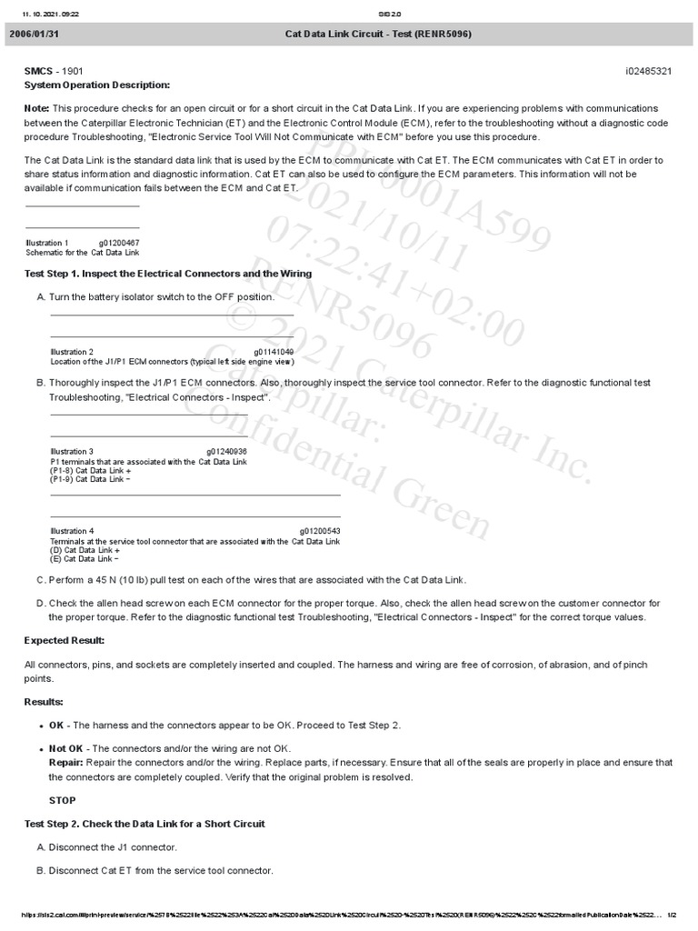 Cat Data Link Circuit - Test (RENR5096) | PDF | Electrical Connector ...