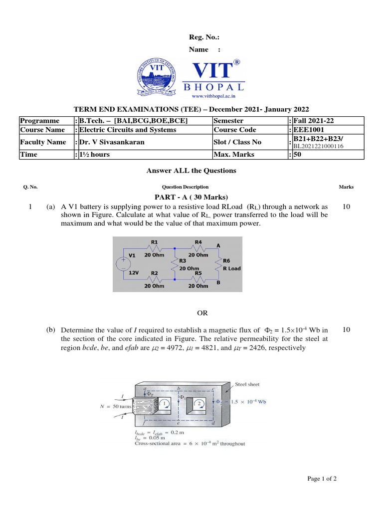 B21 B22 B23 Eee1001-Ecs Tee QP | PDF | Direct Current | Electronic Circuits